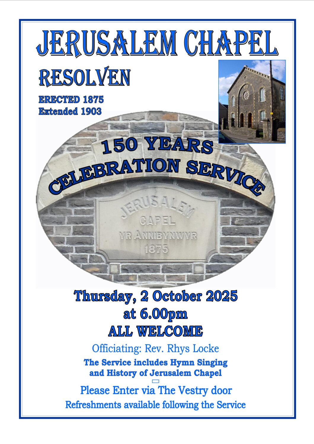 Celebration Service at Jerusalem Chapel – Resolven District News
